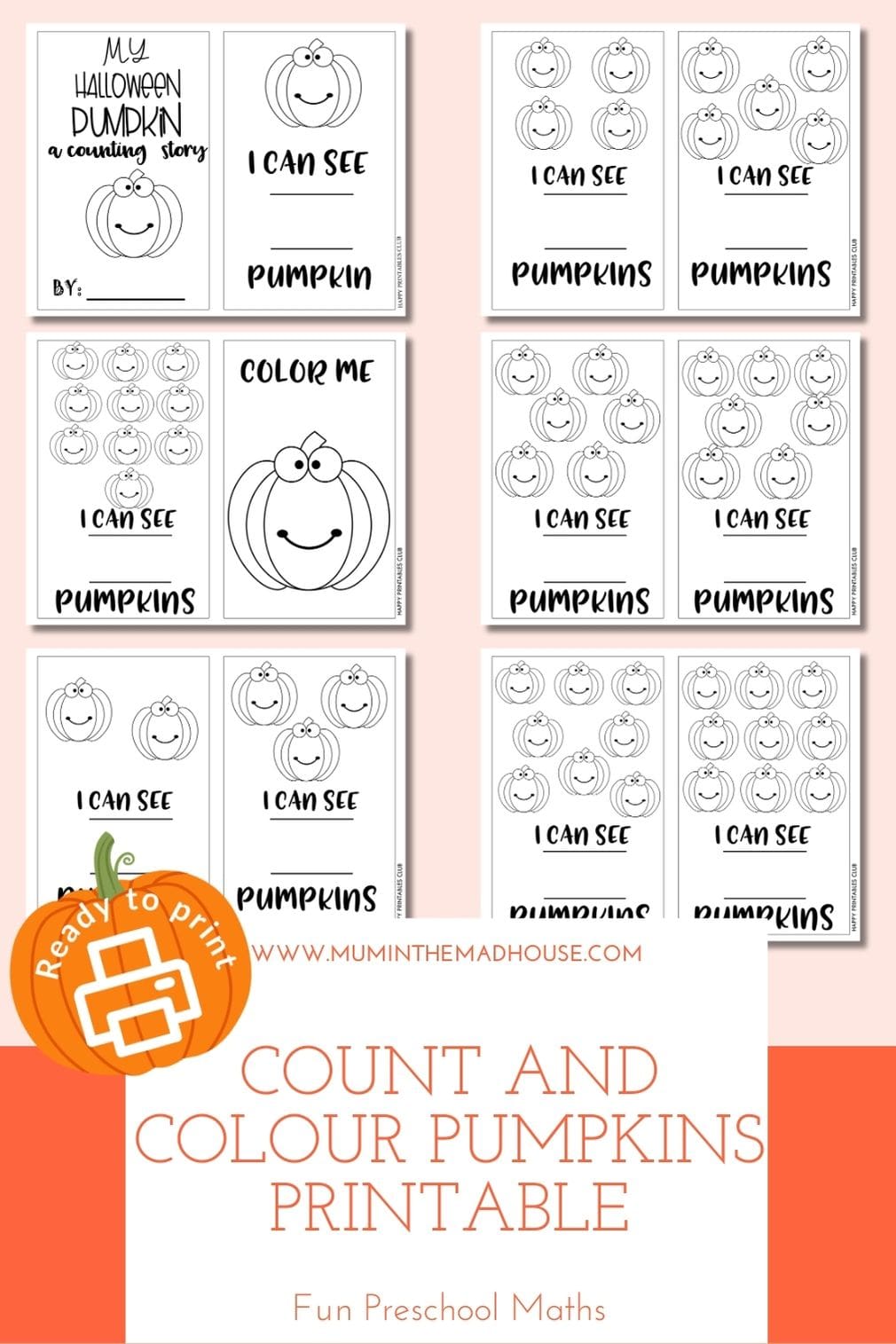 Count and Colour Pumpkins Worksheets – Free Halloween Printable for Kids