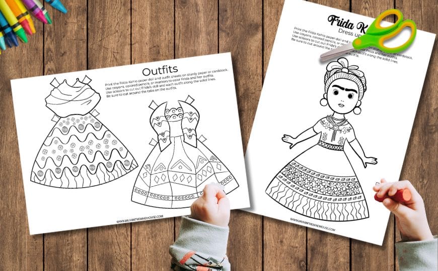 Free Frida Kahlo Paper Doll Printable to Colour & Cut
