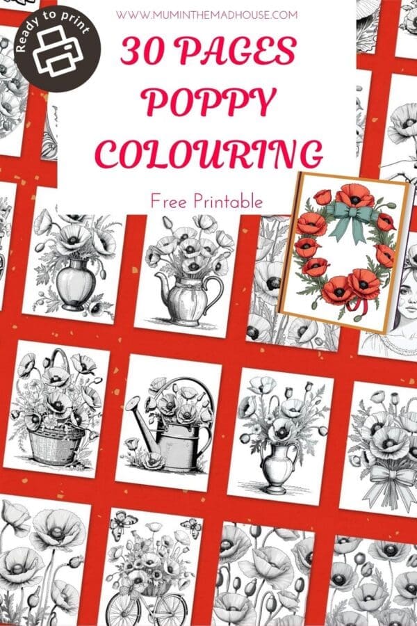 Free Poppy Colouring Pages for Teens & Adults – Remembrance Day Printable