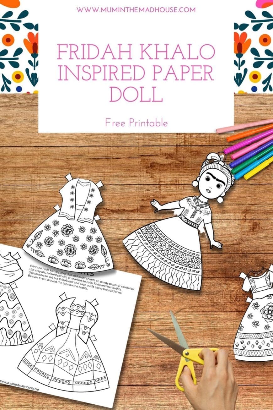 Free Frida Kahlo Paper Doll Printable to Colour & Cut