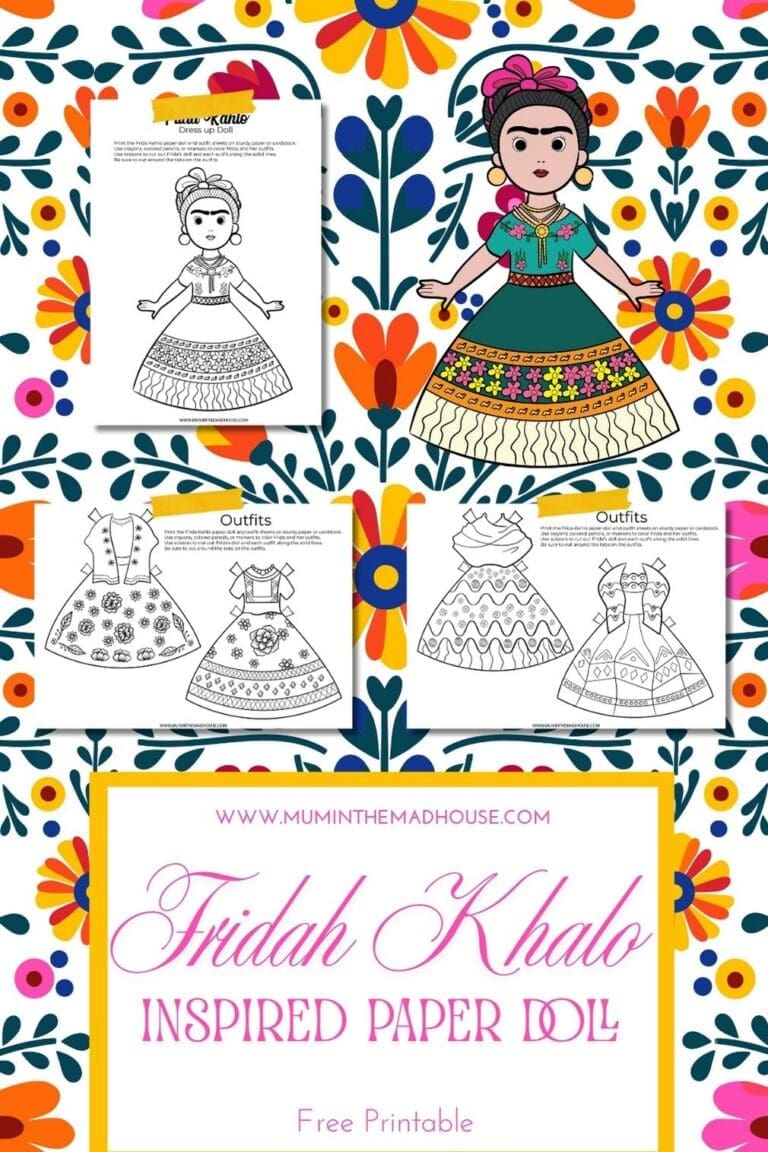 Free Frida Kahlo Paper Doll Printable to Colour & Cut