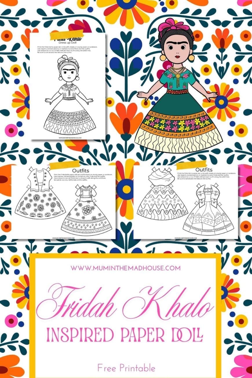 Free Frida Kahlo Paper Doll Printable to Colour & Cut