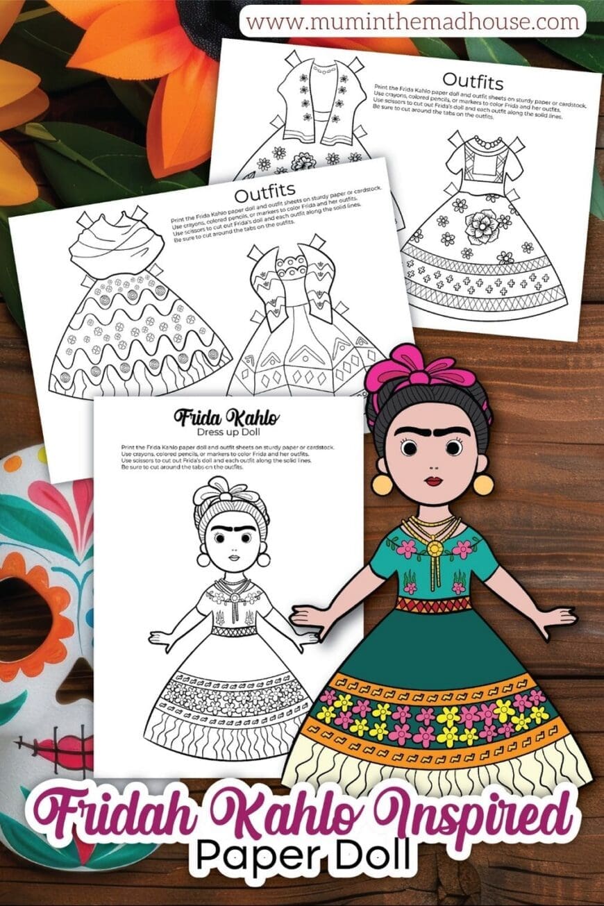 Free Frida Kahlo Paper Doll Printable to Colour & Cut