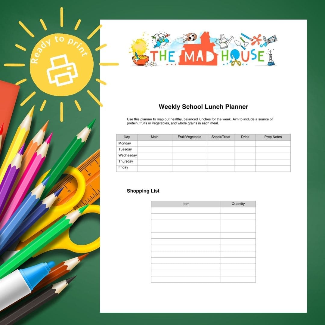 Free Weekly School Lunch Planner with Shopping List | Mum In The Madhouse