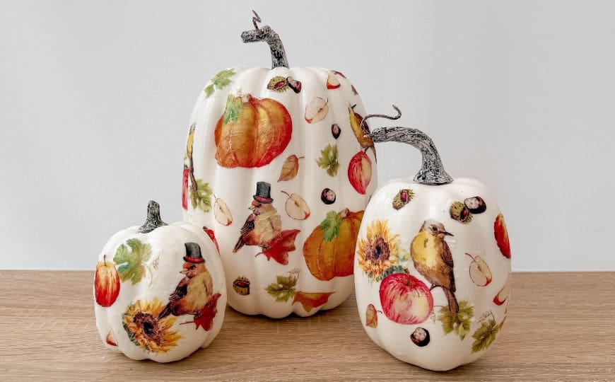 Easy Decoupage Pumpkins – No Carve Napkin Craft Idea