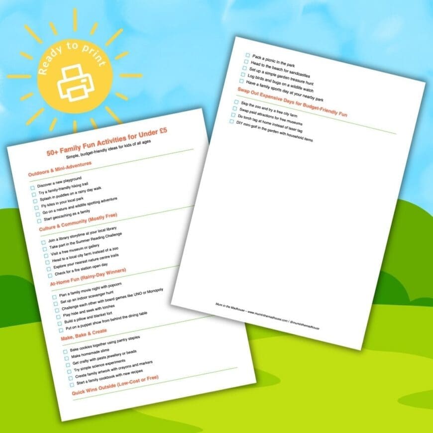 50+ Family Fun Activities for Under £5 – Free Printable Checklist | Mum ...