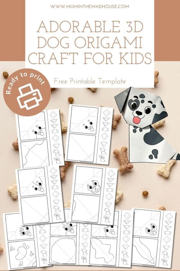 3D Dog Origami Craft – Free Printable Paper Dog for Kids