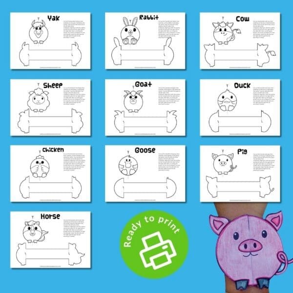 Free Farm Animal Paper Bracelets | Printable Farm Crafts for Kids