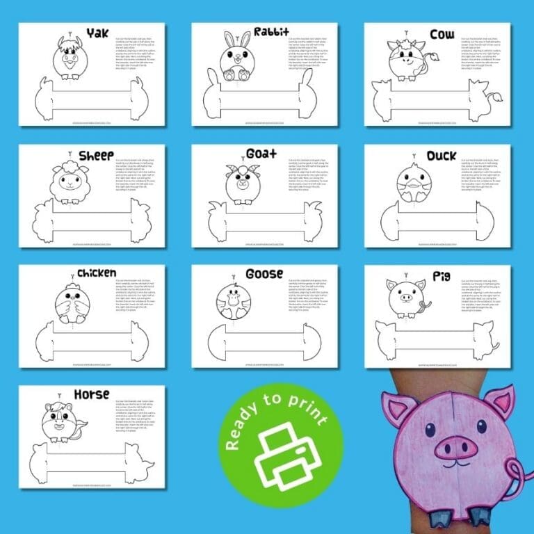 Free Farm Animal Paper Bracelets | Printable Farm Crafts for Kids