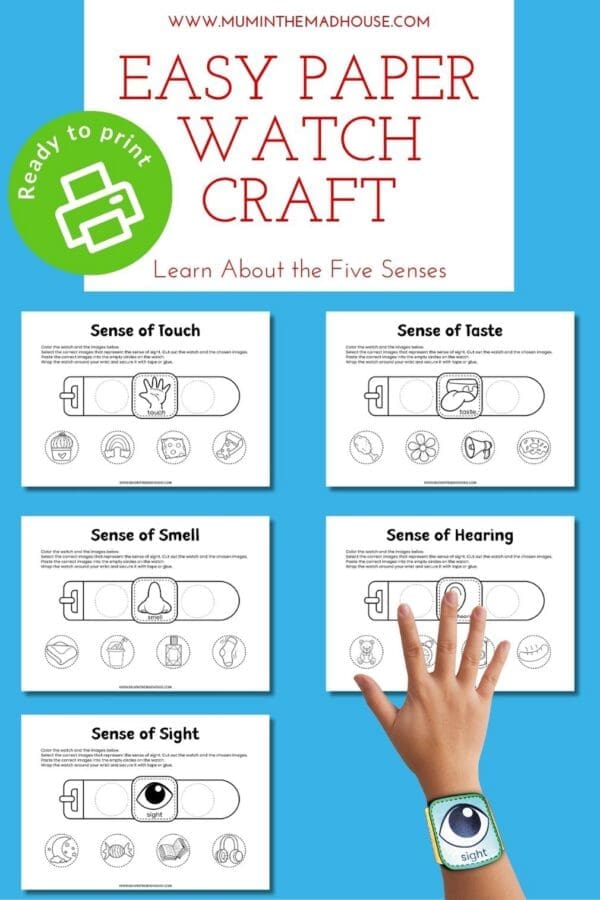 Free Printable Five Senses Paper Watch – Fun Learning Craft for Kids