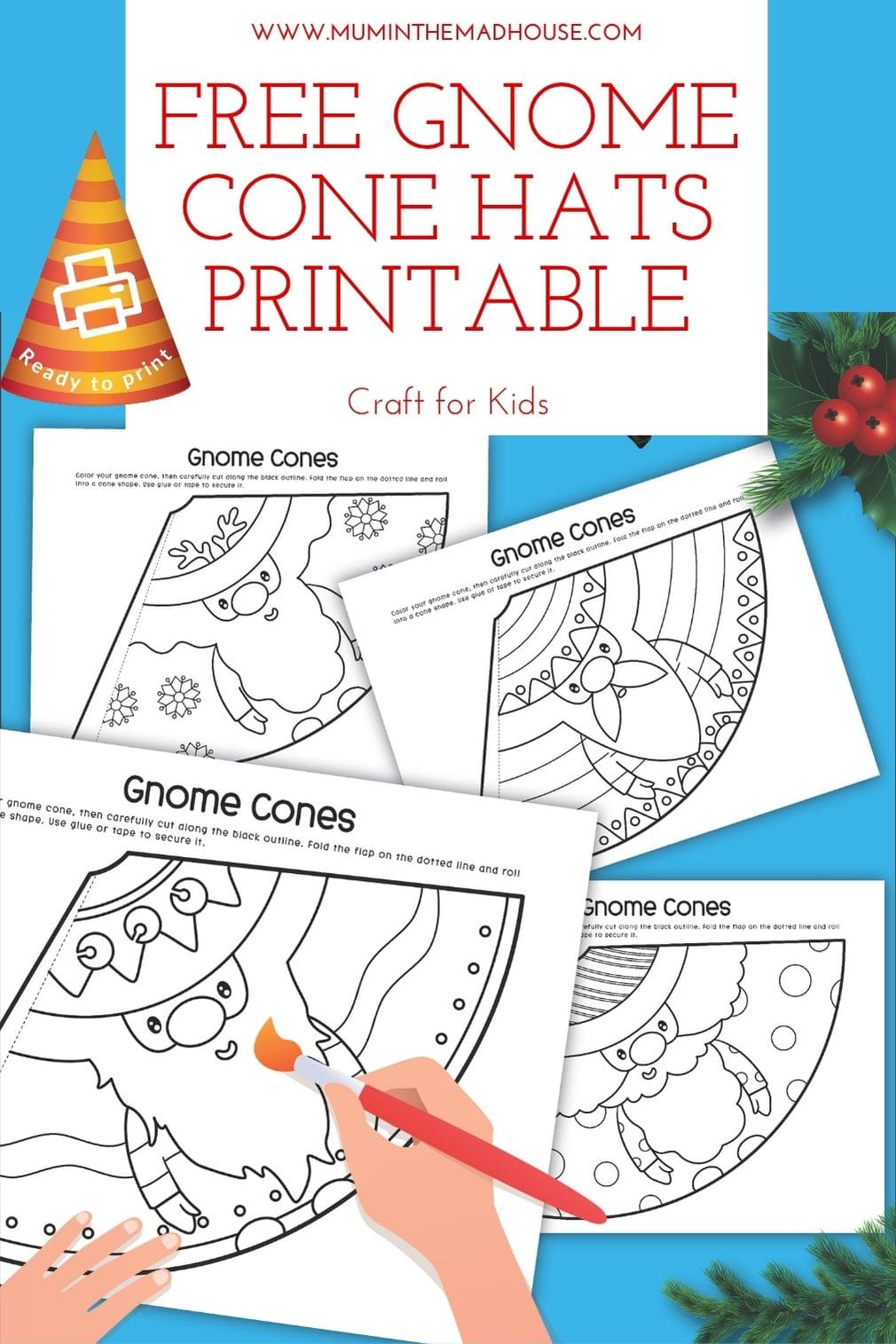 Free Gnome Cone Hats Printable Craft for Kids