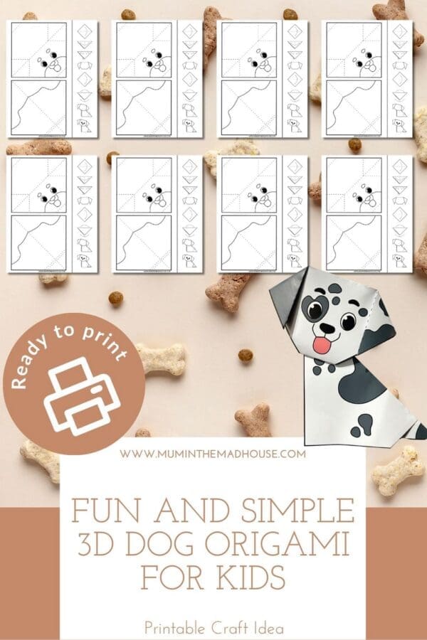 3D Dog Origami Craft – Free Printable Paper Dog for Kids