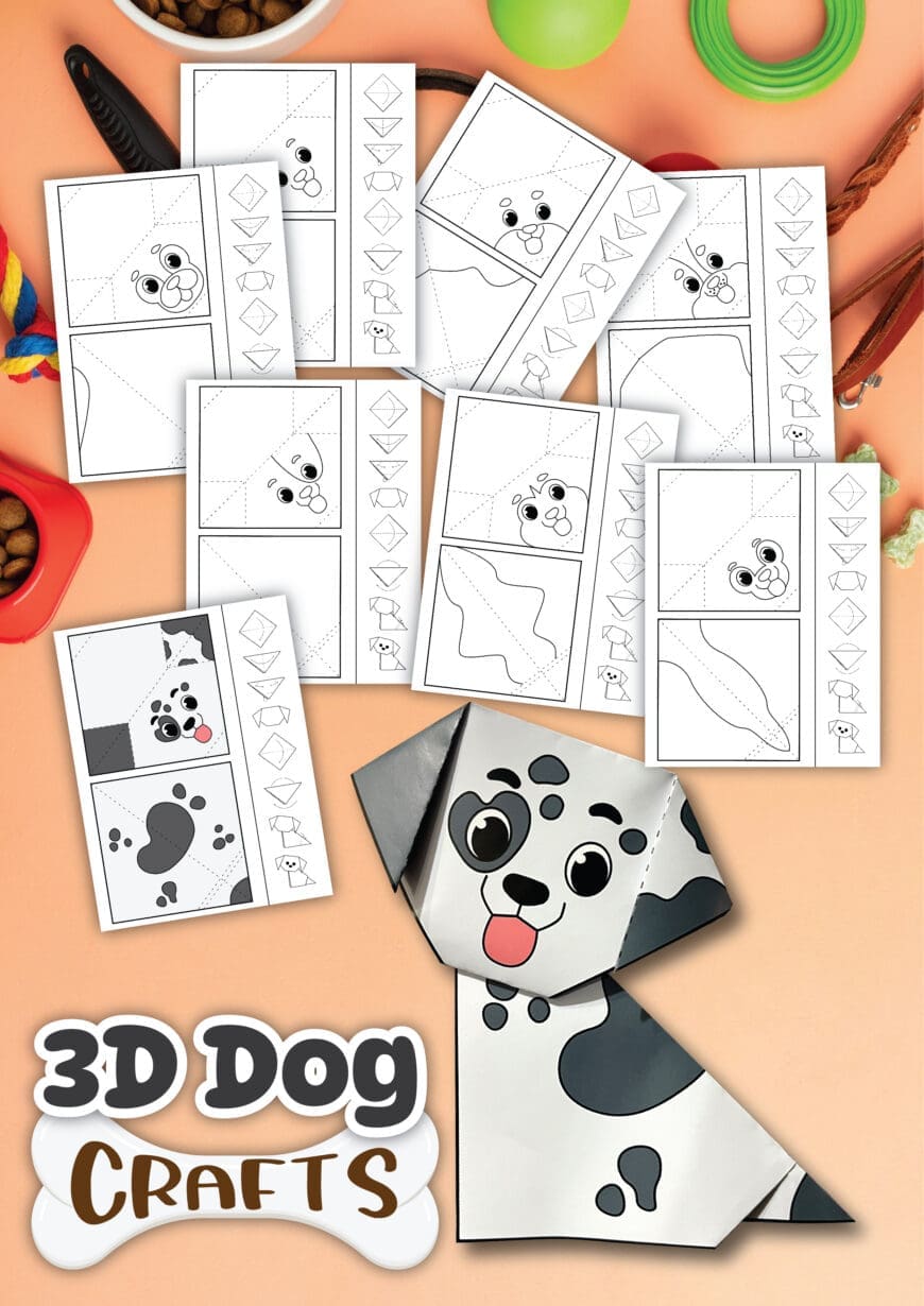3D Dog Origami Craft – Free Printable Paper Dog for Kids