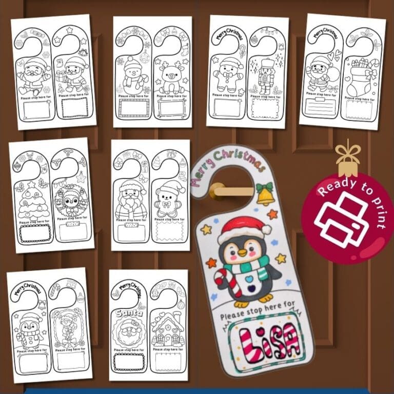Free Printable Christmas Door Hanger to Colour In