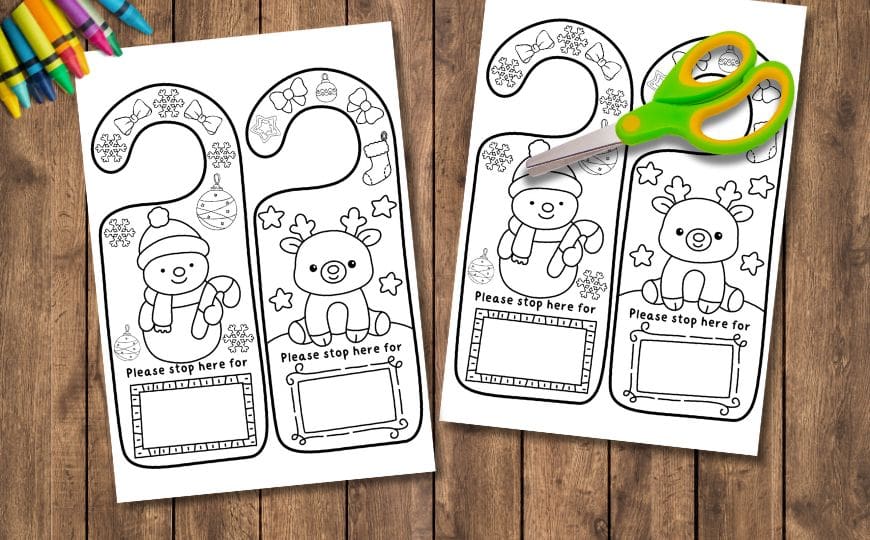 Free Printable Christmas Door Hanger to Colour In