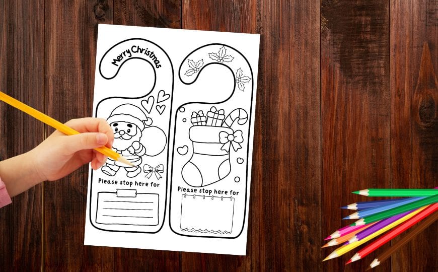 Free Printable Christmas Door Hanger to Colour In