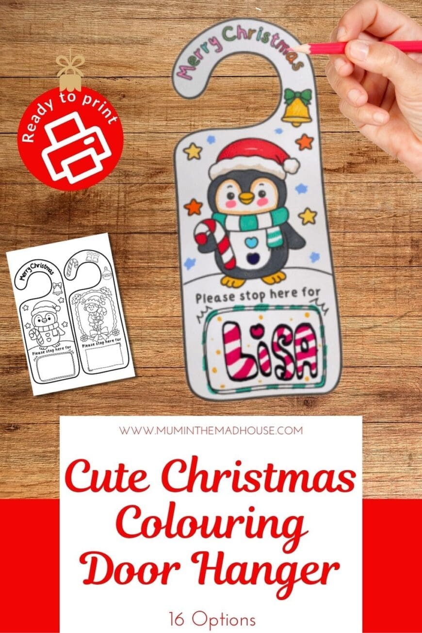 Free Printable Christmas Door Hanger to Colour In