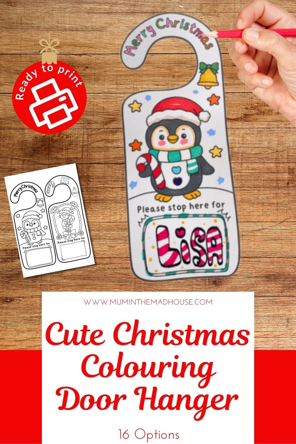 Free Printable Christmas Door Hanger to Colour In