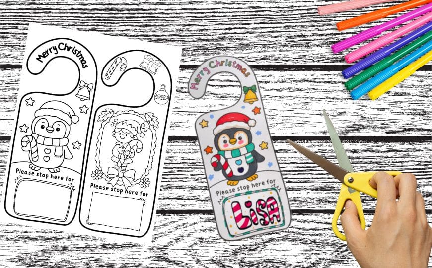 Free Printable Christmas Door Hanger to Colour In