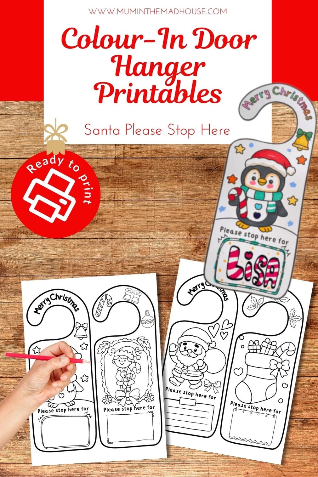 Free Printable Christmas Door Hanger to Colour In