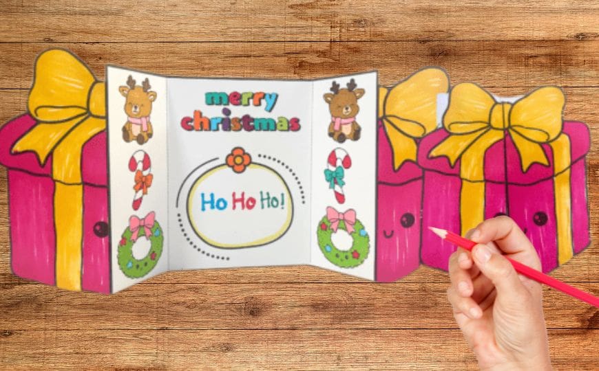 Free Christmas Present Folding Cards to Colour