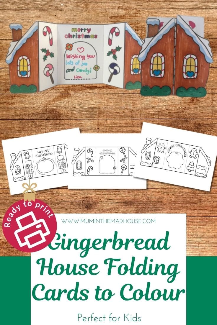 Free Gingerbread House Folding Christmas Cards to Colour