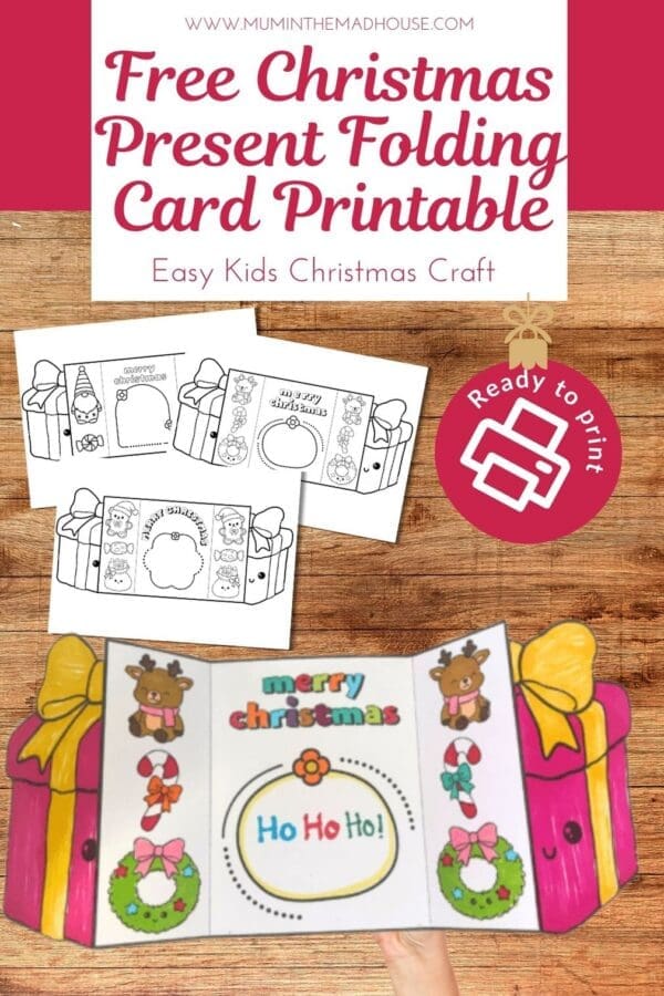 Free Christmas Present Folding Cards to Colour
