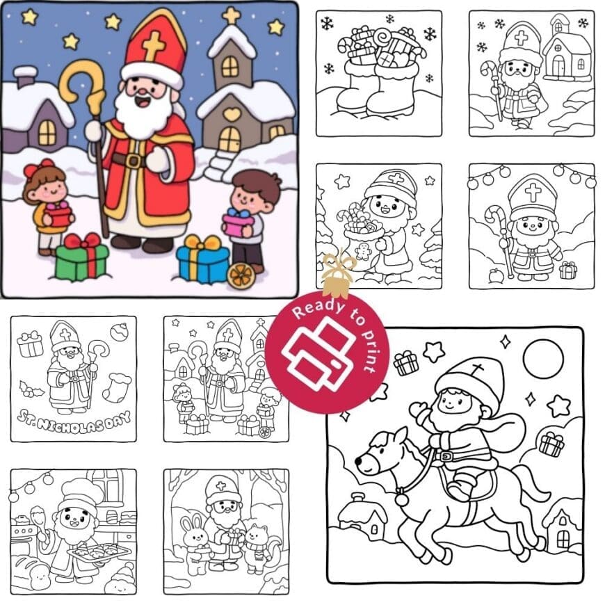 Free St Nicholas Day Colouring Pages for Kids (Printable)