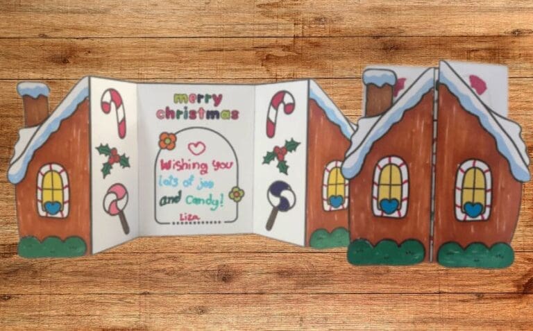 Free Gingerbread House Folding Christmas Cards to Colour