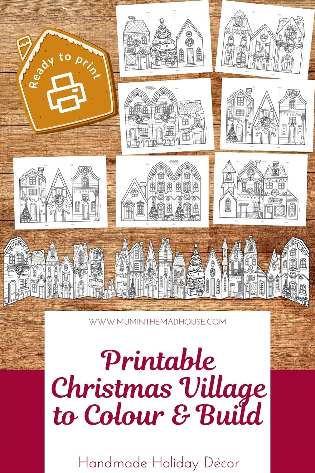 DIY Cardboard Christmas Village + Free Printable Houses