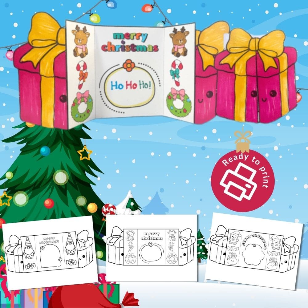Free Christmas Present Folding Cards to Colour