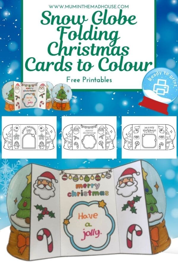 Free Snow Globe Folding Christmas Cards to Colour