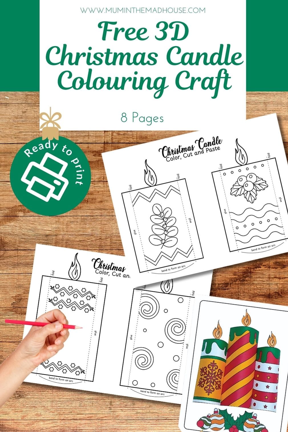 Free Christmas Candle 3D Colouring Pages | Kids’ Cut & Paste Craft