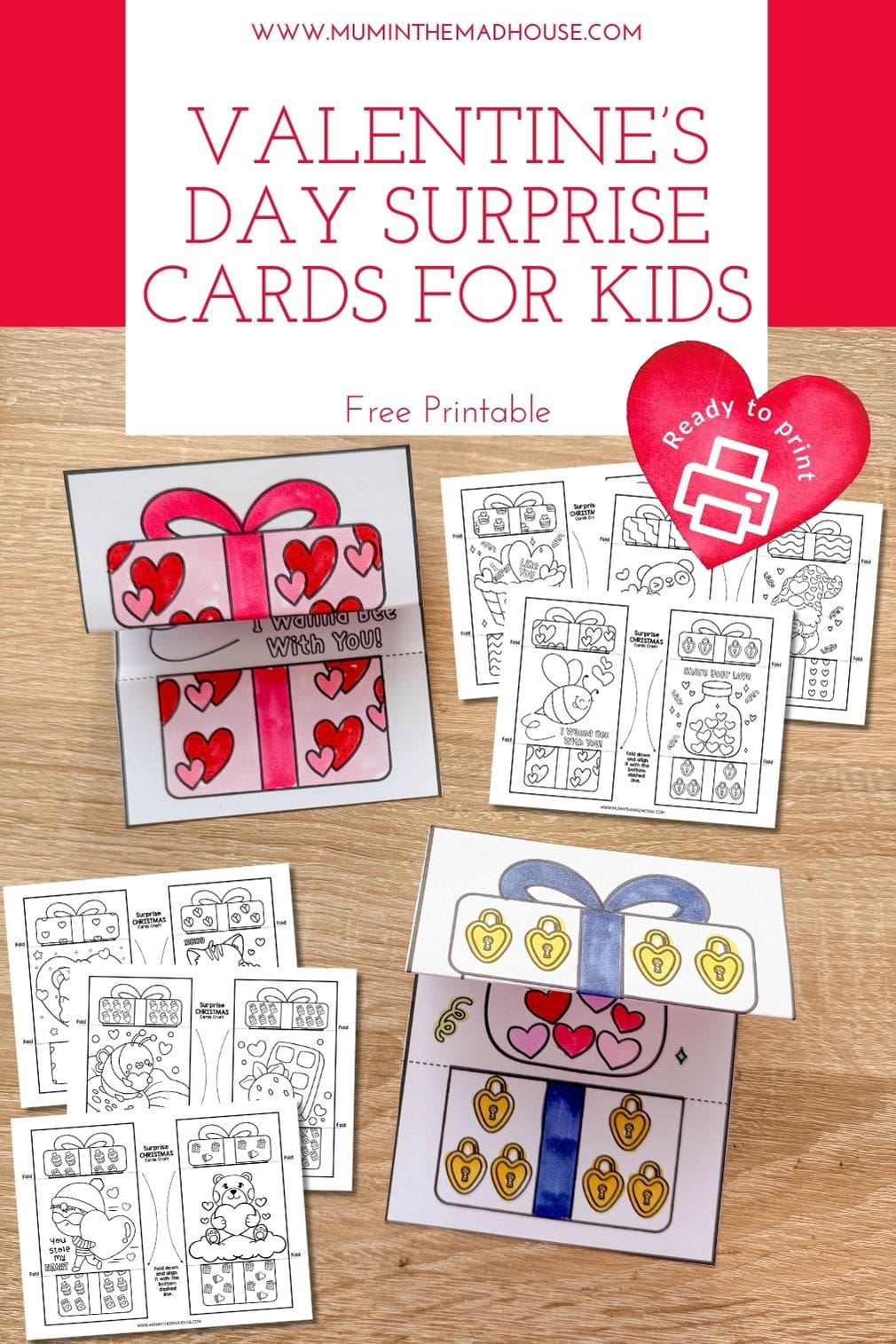 Free Printable Valentine’s Day Surprise Cards for Kids (Colour-In Craft)