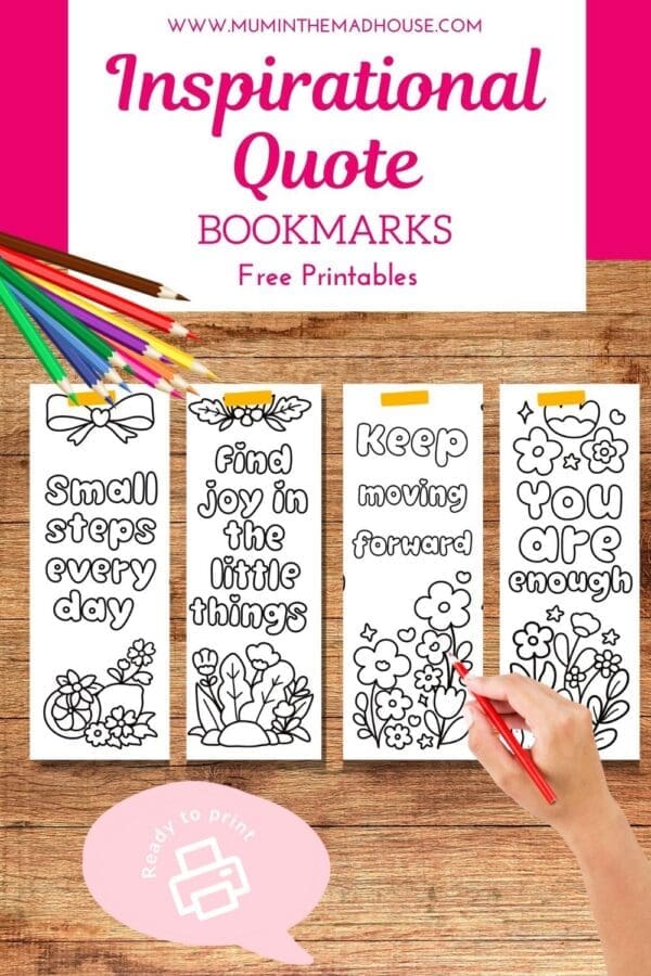 Free Inspirational Quote Bookmarks to Colour for Kids & Adults