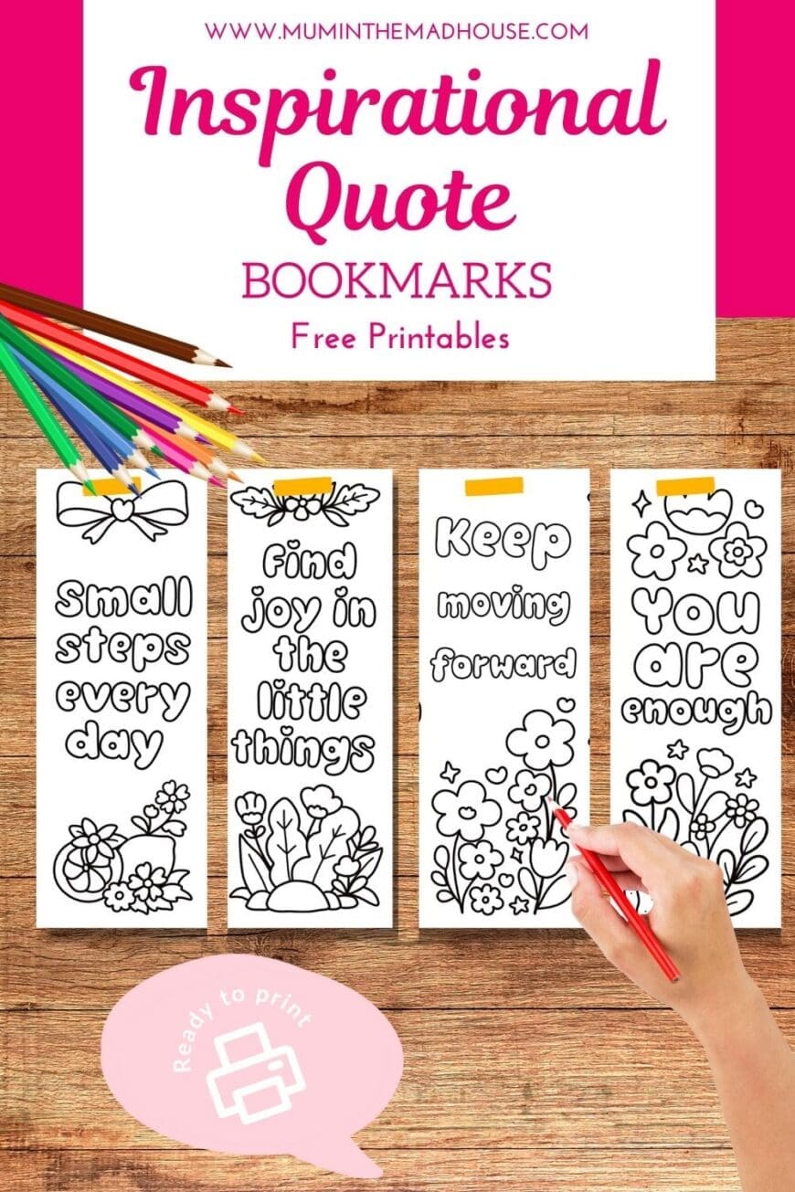 Free Inspirational Quote Bookmarks to Colour for Kids & Adults