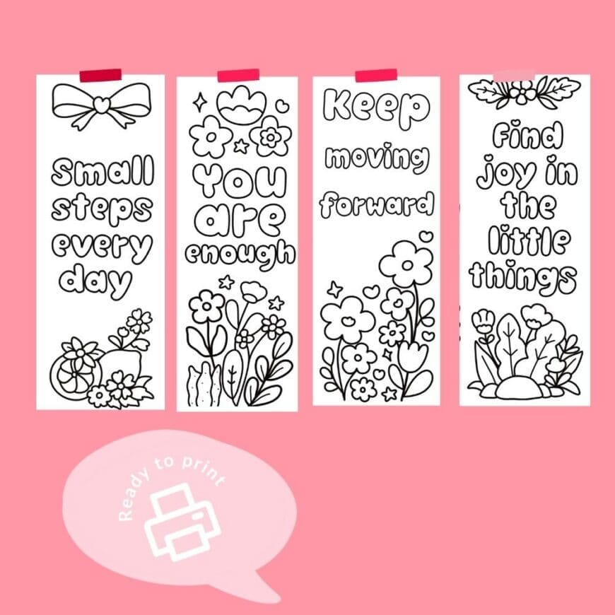 Free Inspirational Quote Bookmarks to Colour for Kids & Adults