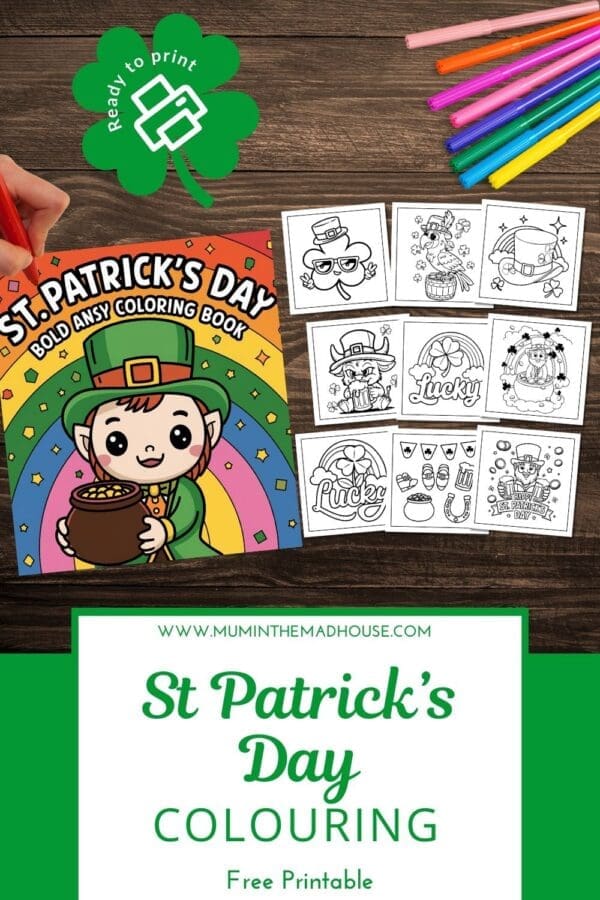 Bold & Easy St Patrick’s Day Colouring Pages for Kids & Adults