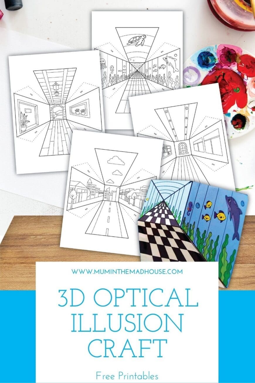 Free Reverse Perspective Art Printable for Kids | 3D Optical Illusion Craft