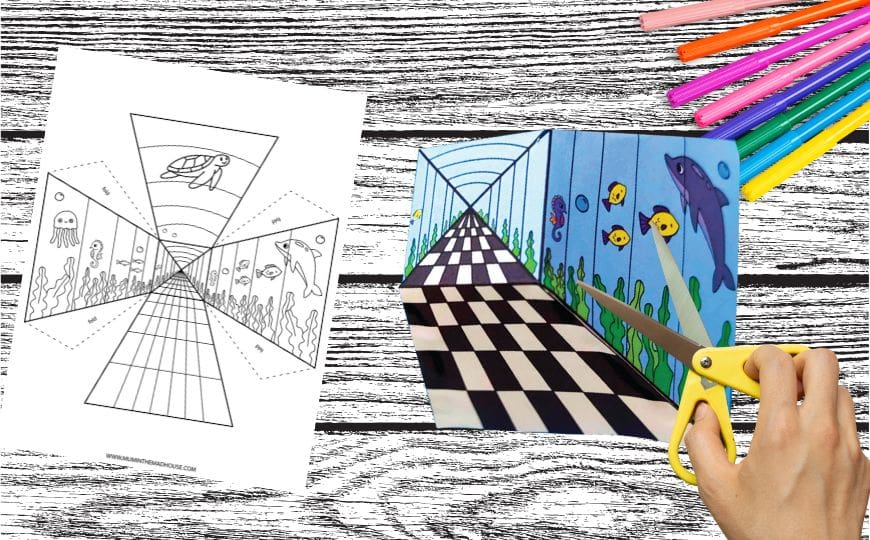 Free Reverse Perspective Art Printable for Kids | 3D Optical Illusion Craft