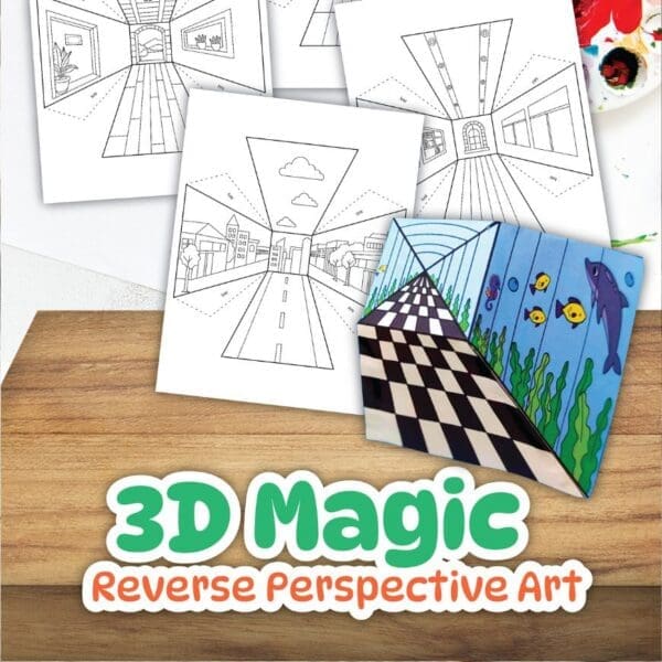 Free Reverse Perspective Art Printable for Kids | 3D Optical Illusion Craft